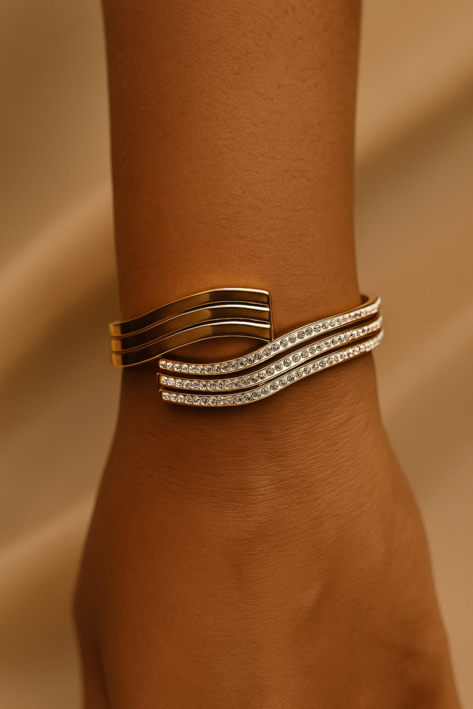 Dual Harmony Wave Open Bangle - Vintique